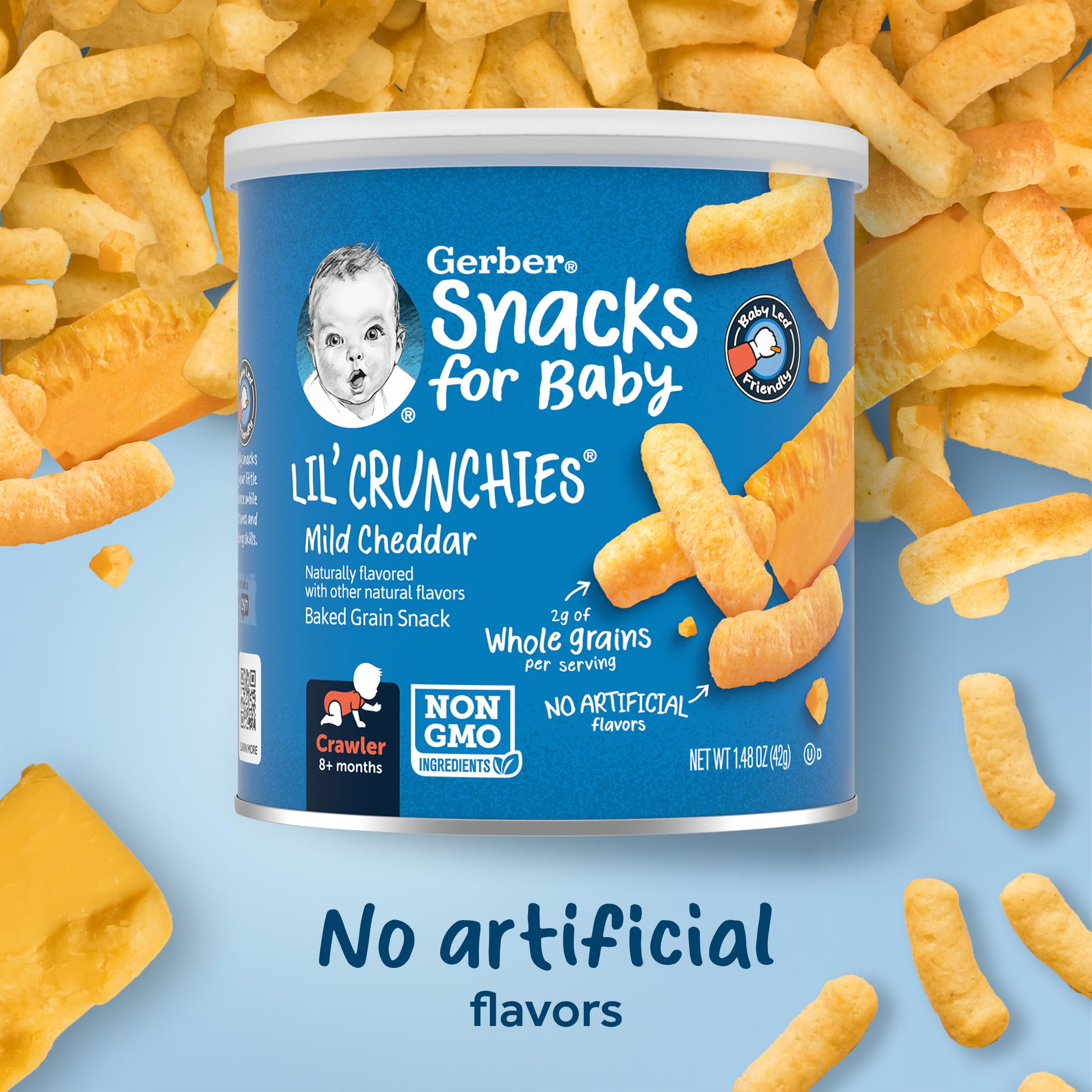 Gerber Snacks for Baby Value Pack, Lil Crunchies, Mild Cheddar & Veggie Dip, 1.48 Ounce (Pack of 8)