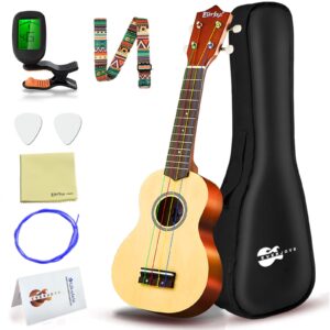 everjoys soprano ukulele beginner pack-21 inch w/rainbow string free online lesson gig bag fast learn songbook digital tuner pick all in one kit