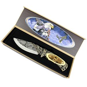 theboneedge 10" eagle pattern handle & blade hunting knife with gift box