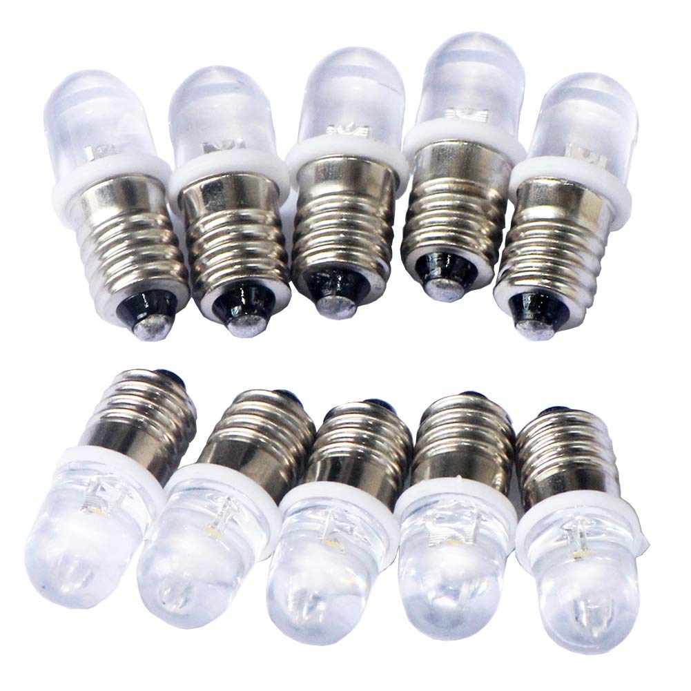 GutReise 10pcs E10 Screw 4.5V Cold White Spot Led Bulb Light Lamps +10pcs E10 Base (DC4.5V, Cold White)