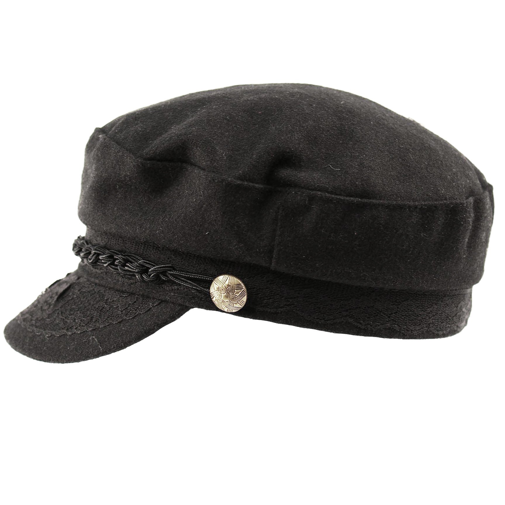 Epoch hats Men's Greek Fisherman Sailor Fiddler Winter Wool Driver Hat Flat Cap (L/XL, Black)