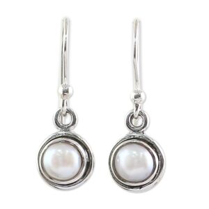 novica artisan handmade cultured pearl dangle earrings sterling silver from india [1.5 in l x 0.4 in w] ' purest love'