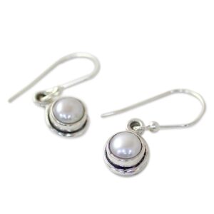 NOVICA Artisan Handmade Cultured Pearl Dangle Earrings Sterling Silver from India [1.5 in L x 0.4 in W] ' Purest Love'