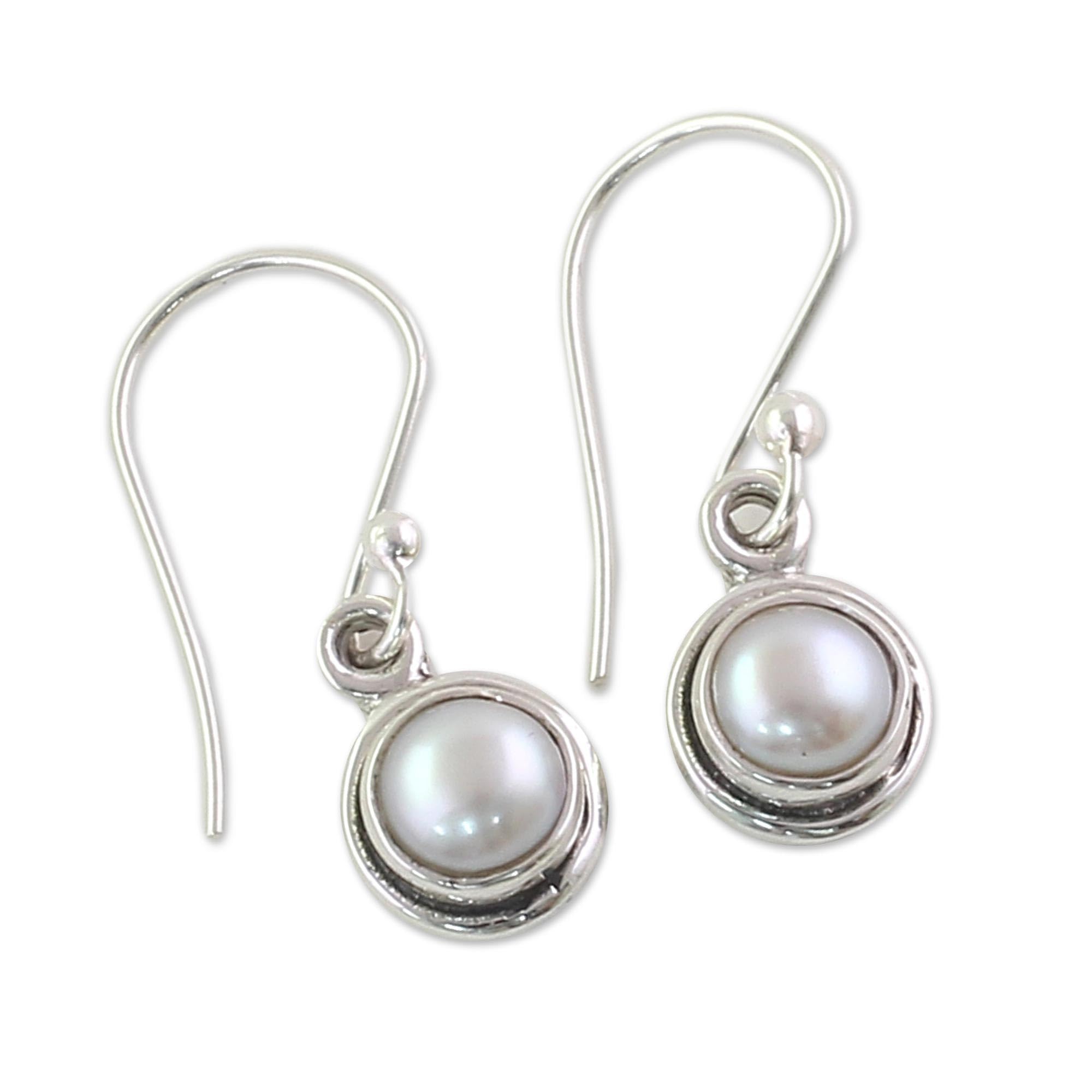 NOVICA Artisan Handmade Cultured Pearl Dangle Earrings Sterling Silver from India [1.5 in L x 0.4 in W] ' Purest Love'