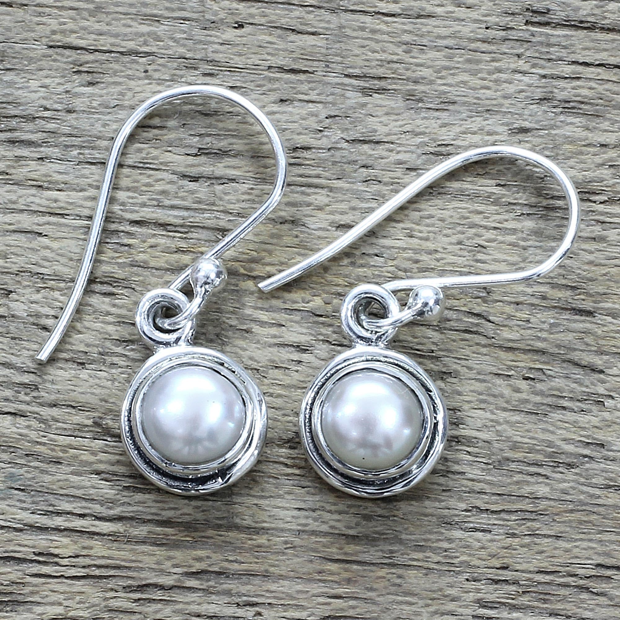 NOVICA Artisan Handmade Cultured Pearl Dangle Earrings Sterling Silver from India [1.5 in L x 0.4 in W] ' Purest Love'