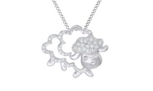 jewel zone us natural diamond accent sheep pendant necklace in 14k white gold over sterling silver