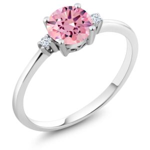 gem stone king 10k white gold pink zirconia and white created sapphire solitaire engagement ring for women (1.53 cttw, round 6mm, gemstone birthstone, size 9)