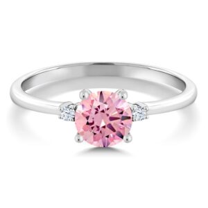 Gem Stone King 10K White Gold Pink Zirconia and White Created Sapphire Solitaire Engagement Ring For Women (1.53 Cttw, Round 6MM, Gemstone Birthstone, Size 9)