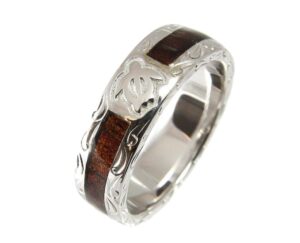 arthur's jewelry genuine hawaiian koa wood eternity wedding band ring honu turtle 925 silver 6mm size 9