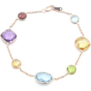 Sophia Fine Jewelry Multi-Color Gemstone Bracelet,14k Rose Gold 7" Long