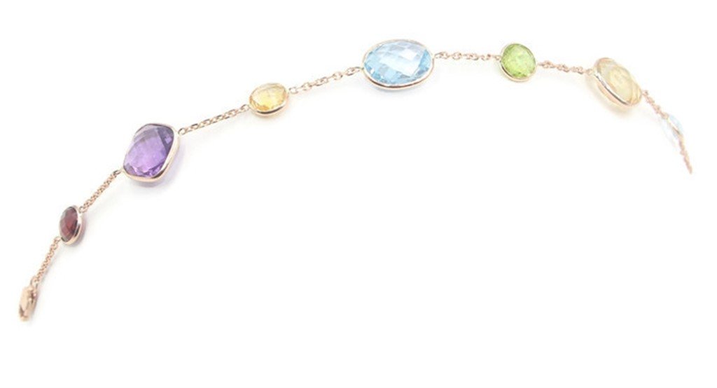 Sophia Fine Jewelry Multi-Color Gemstone Bracelet,14k Rose Gold 7" Long