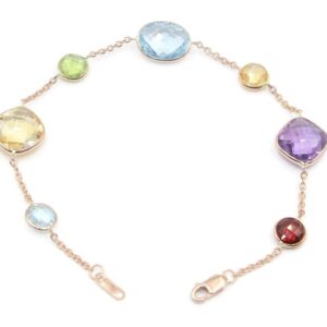 Sophia Fine Jewelry Multi-Color Gemstone Bracelet,14k Rose Gold 7" Long