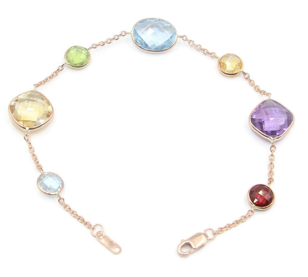 Sophia Fine Jewelry Multi-Color Gemstone Bracelet,14k Rose Gold 7" Long