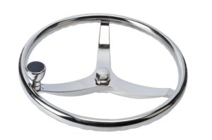 amarine-made stainless steel boat steering wheel 3 spoke 13-1/2" dia, with 1/2"-20 nut and turning knob for teleflex cable helm