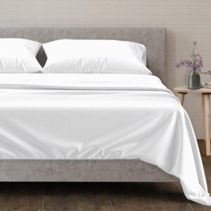 mayfair linen 100% egyptian cotton sheets full size - 600 thread count white sheet, 4 pc 16" deep pocket full size sheets set, high thread count soft cooling sateen weave hotel luxury sheets set