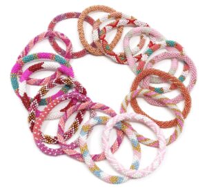 wigspedia handmade crochet glass seed bead nepal boho yoga bracelet - wholesale pink scheme (12 pieces pink nepal bracelets)