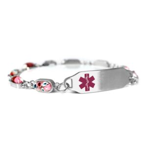 My Identity Doctor Medical Alert Bracelet for Women with Engraving - Steel & Glass - Purple - Wrist Size 5.5 Inch