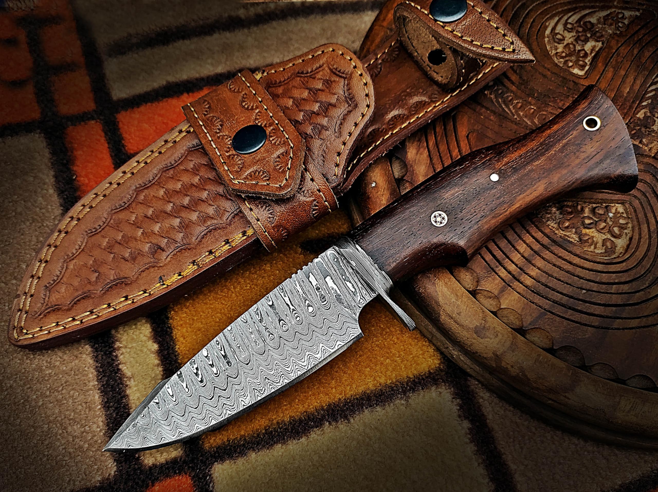 TR-1168 Custom Handmade Damascus Steel 10 Inches Tactical Knife - Perfect Grip Rose wood Handle