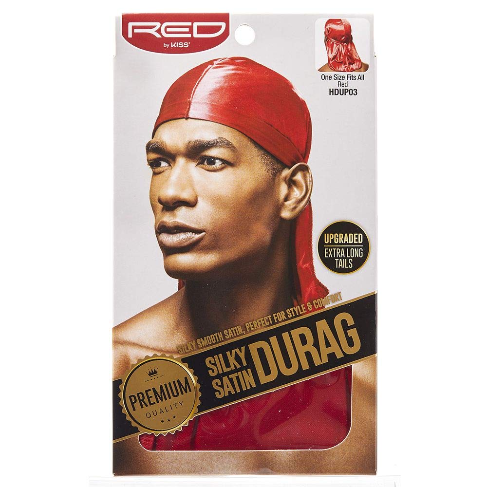 RED by Kiss Silky Satin Durag Premium Smooth Silky Durag for Men & Women 360 Waves Headwraps (Red)