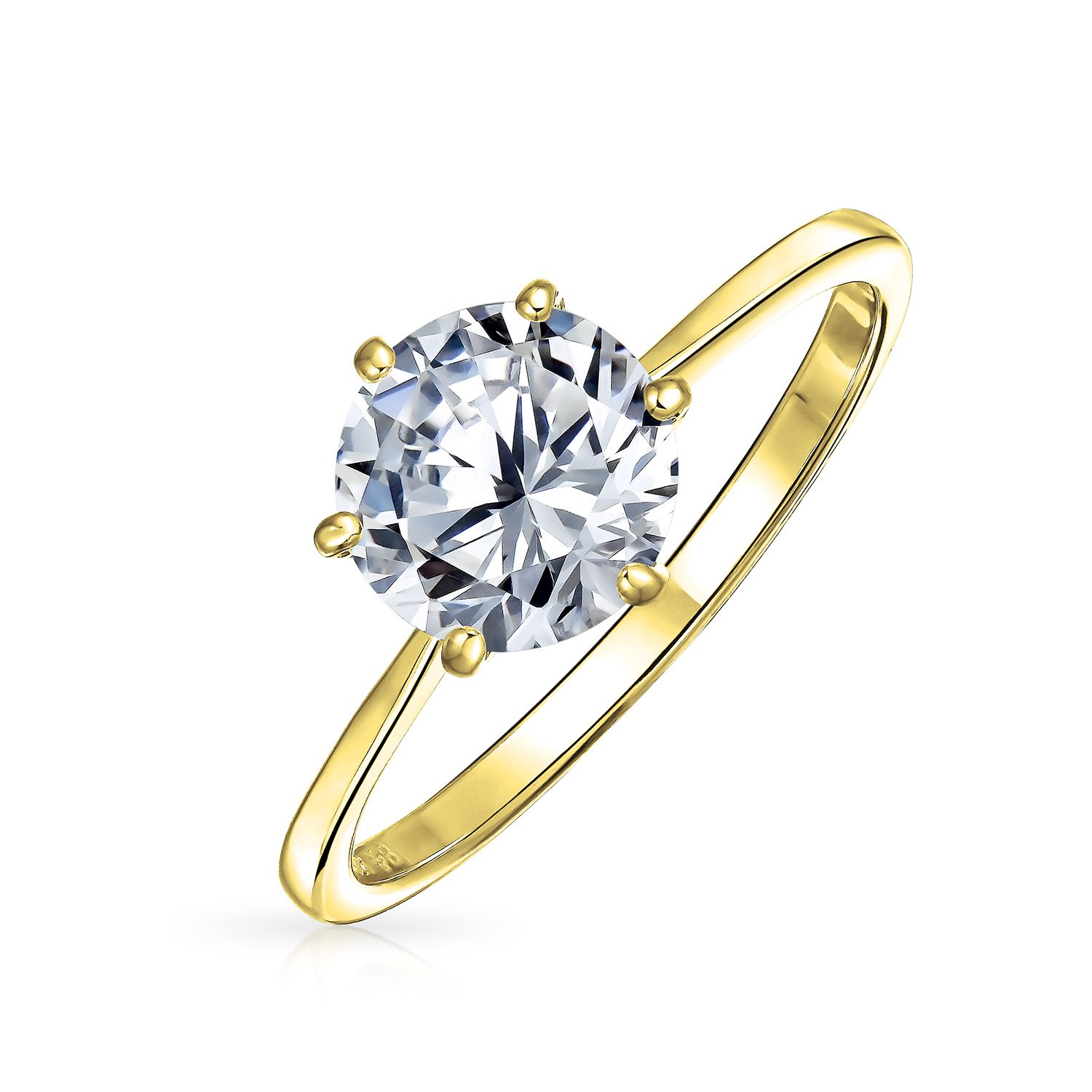 Timeless 1.5CT 6 Prong AAA CZ 6 Prong Classic Round Brilliant Solitaire Engagement Ring For Women 1MM Plain Thin Band .925 Sterling Silver 14K Yellow Gold Plated