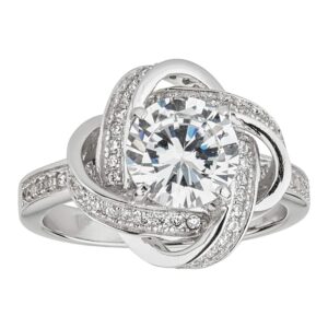 decadence sterling silver rhodium solitaire love knot cubic zirconia engagement ring