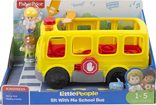 Fisher-Price Little People Musical Toddler Toy Sit with Me School Bus with Lights Sounds & 2 Figures for Ages 1+ Years