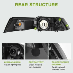 AUTOSAVER88 Headlight Assembly Compatible with Ford Mustang 1999 2000 2001 2002 2003 2004 Replacement Headlamp kit Black Housing Clear Lens