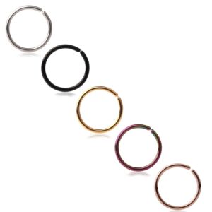 ruifan 20g round ends stainless steel body jewelry piercing nose hoop ring 6mm 5pcs (mix color)