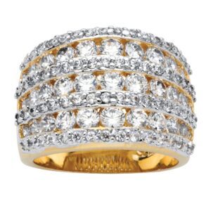 palmbeach yellow gold-plated round cubic zirconia multi row dome ring sizes 6-10 size 6