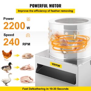 VEVOR Chicken Poultry Plucker 2200W 240R/min Turkey Chicken Poultry Plucking Machine 23.5Inch Barrel Diameter Stainless Steel Feather Plucking Machine