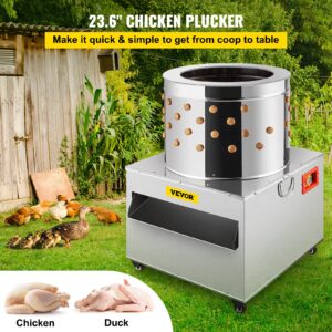 VEVOR Chicken Poultry Plucker 2200W 240R/min Turkey Chicken Poultry Plucking Machine 23.5Inch Barrel Diameter Stainless Steel Feather Plucking Machine