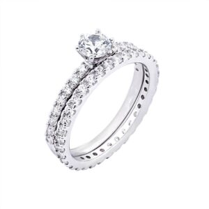 amazon essentials platinum plated sterling silver infinite elements cubic zirconia round cut bridal ring, size 6 (previously amazon collection)