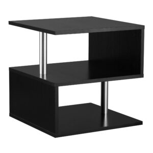 homcom 20" modern end table, accent side table, s-shaped coffee table with storage shelf and steel poles, black