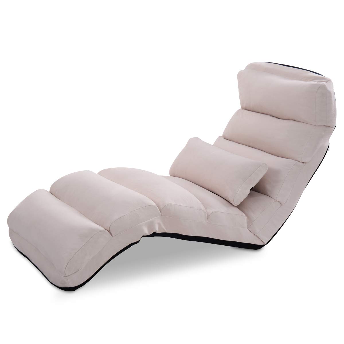 Giantex Folding Lazy Sofa Chair Stylish Sofa Couch Beds Lounge Chair W/Pillow (Beige)