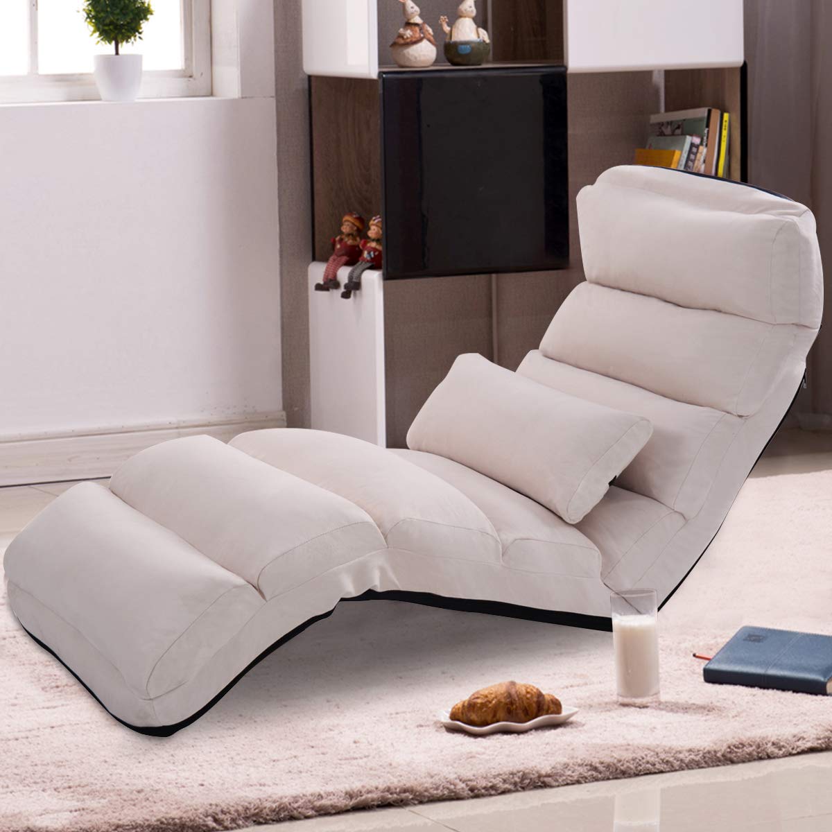 Giantex Folding Lazy Sofa Chair Stylish Sofa Couch Beds Lounge Chair W/Pillow (Beige)