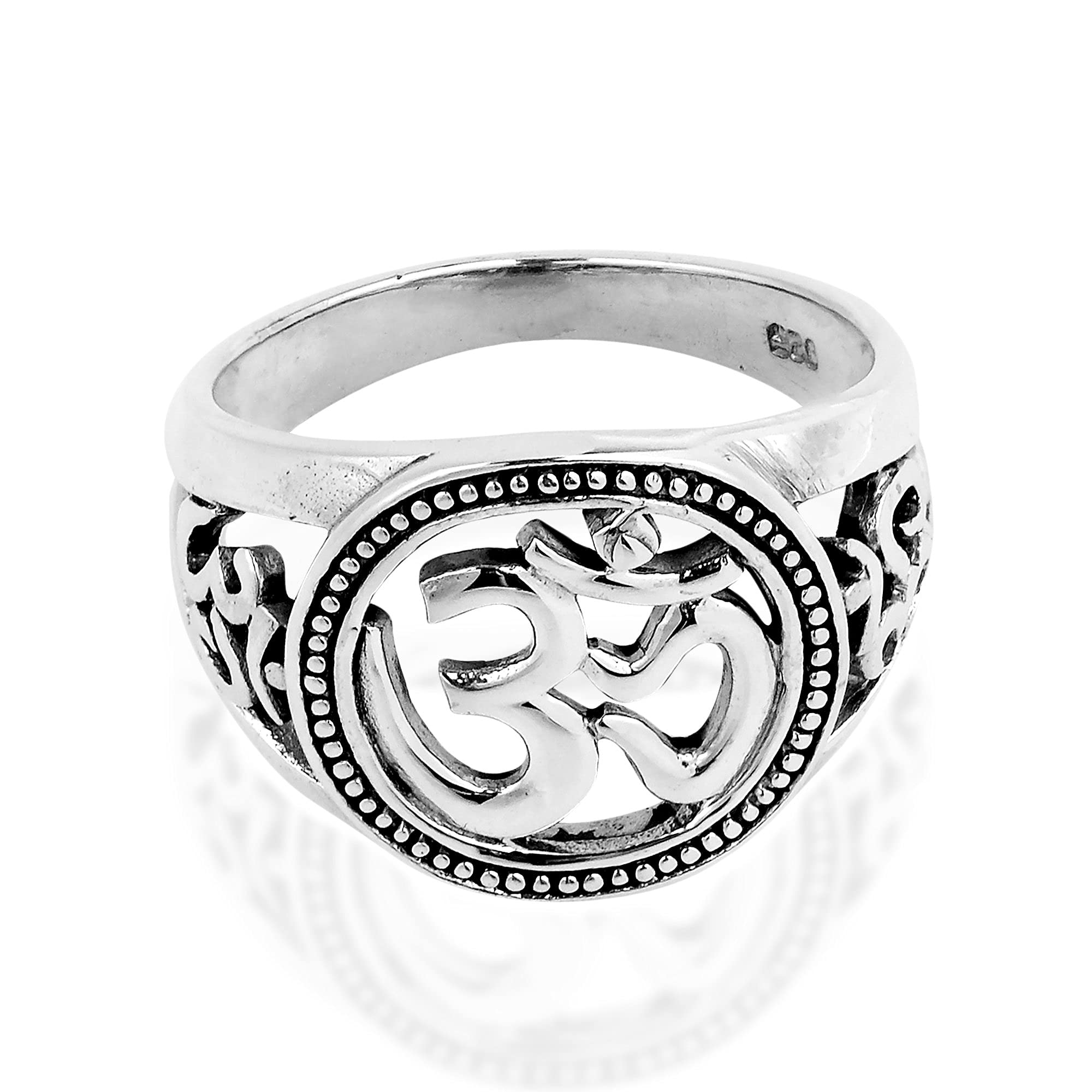 AeraVida Universal Harmony Symbol Aum or Ohm .925 Sterling Silver Ring | Unisex Hindu Meaningful Silver Ring | Silver Ring Anniversary Jewelry Gift | Size (7)