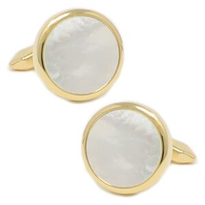 mendepot mother of pearl cufflinks with box men classic white stone cuff links wedding groom gift (round a)