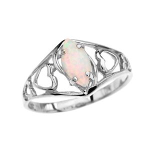 14k white gold heart ring with marquise lab created opal centerstone(size 11.25)