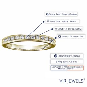 Vir Jewels 1/4 carat (ctw) Diamond Wedding Anniversary Band for Women, Half Eternity Round Diamond Engagement Ring 14K Yellow Gold Channel Set 0.25 cttw, Size 7