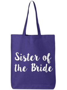 zerogravitee sister of the bride cotton canvas tote bag in purple - one size