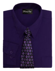 olivia koo boys solid color dress shirt with matching tie set,purple,8