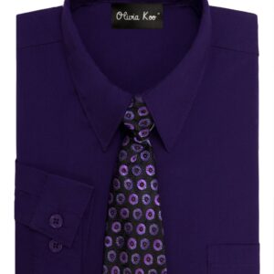 OLIVIA KOO Boys Solid Color Dress Shirt with Matching Tie Set,Purple,8