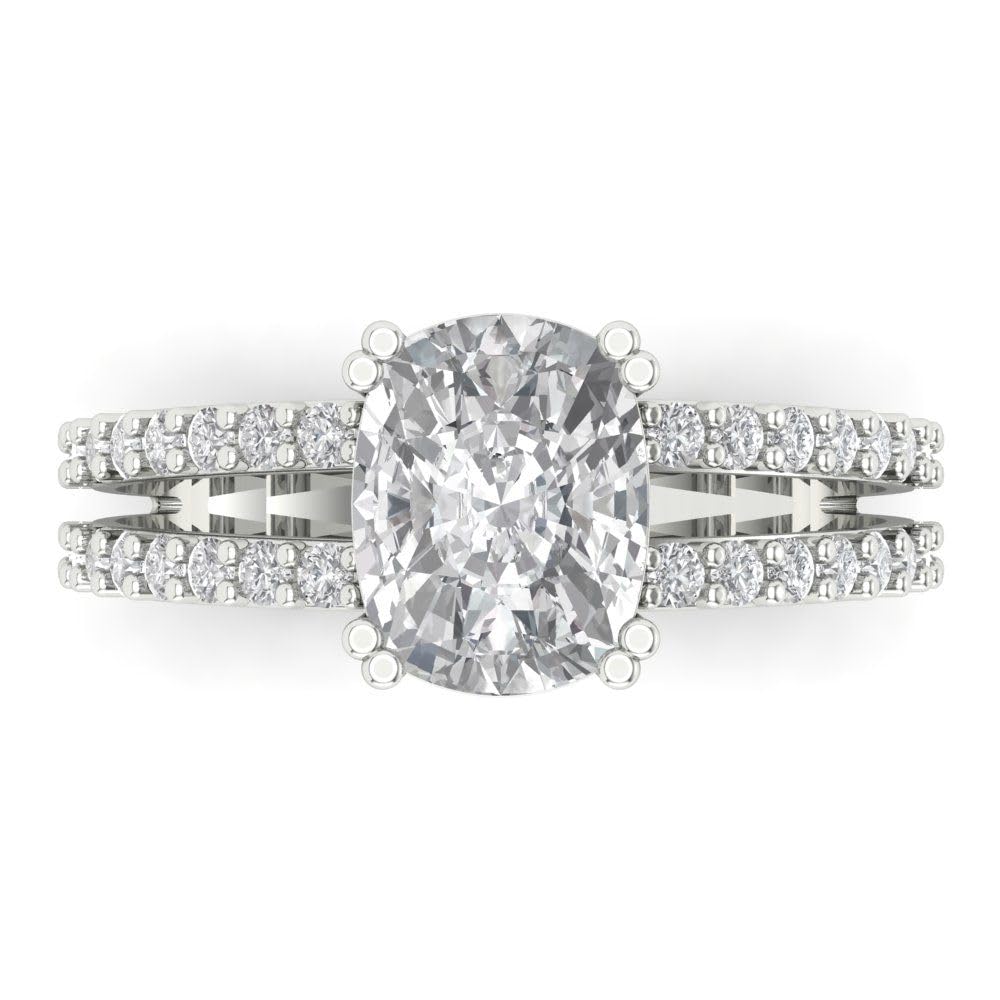 3.96 Ct Cushion Cut Clear Simulated Diamond 14K White Gold Solitaire with Accents Engagement Promise Bridal Ring Size 4.25