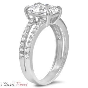 3.96 Ct Cushion Cut Clear Simulated Diamond 14K White Gold Solitaire with Accents Engagement Promise Bridal Ring Size 4.25