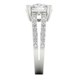 3.96 Ct Cushion Cut Clear Simulated Diamond 14K White Gold Solitaire with Accents Engagement Promise Bridal Ring Size 4.25