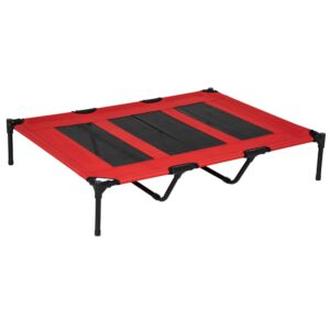 pawhut 48" x 36" elevated breathable dog bed portable pet cot w/ carry bag metal frame breathable mesh indoor and outdoor red