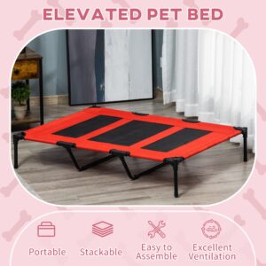 PawHut 48" x 36" Elevated Breathable Dog Bed Portable Pet Cot w/ Carry Bag Metal Frame Breathable Mesh Indoor and Outdoor Red