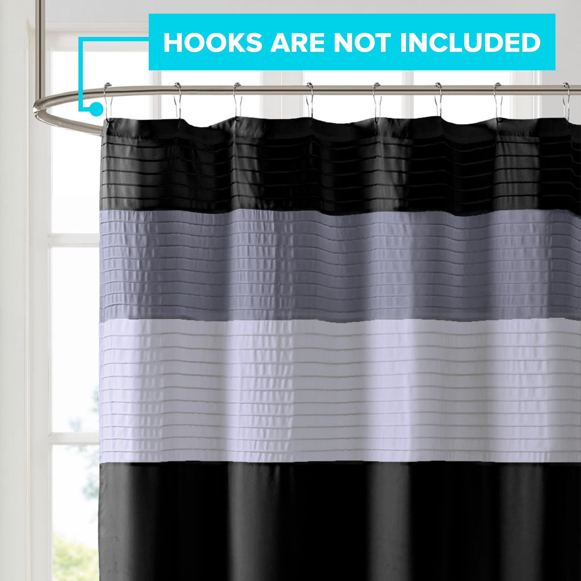 Comfort Spaces Windsor Bathroom Shower Pieced Ruffle Pattern Modern Elegant Microfiber Fabric Bath Curtains, 72x72, Black