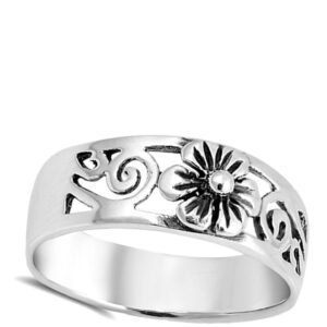 Filigree Flower Plumeria Swirl Ring New .925 Sterling Silver Band Size 9