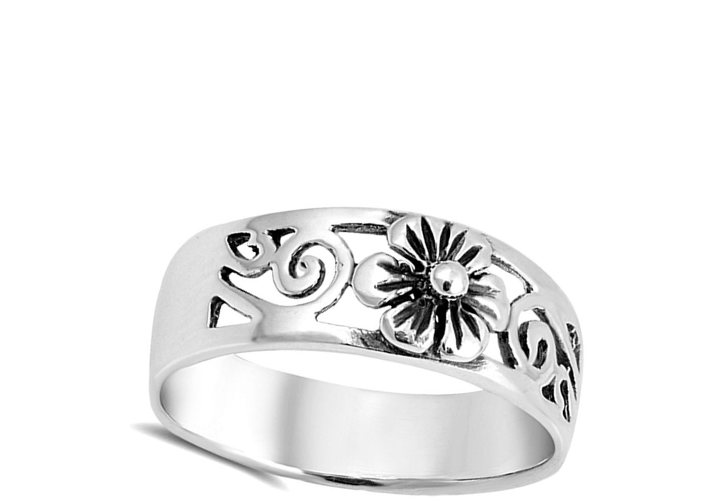 Filigree Flower Plumeria Swirl Ring New .925 Sterling Silver Band Size 9